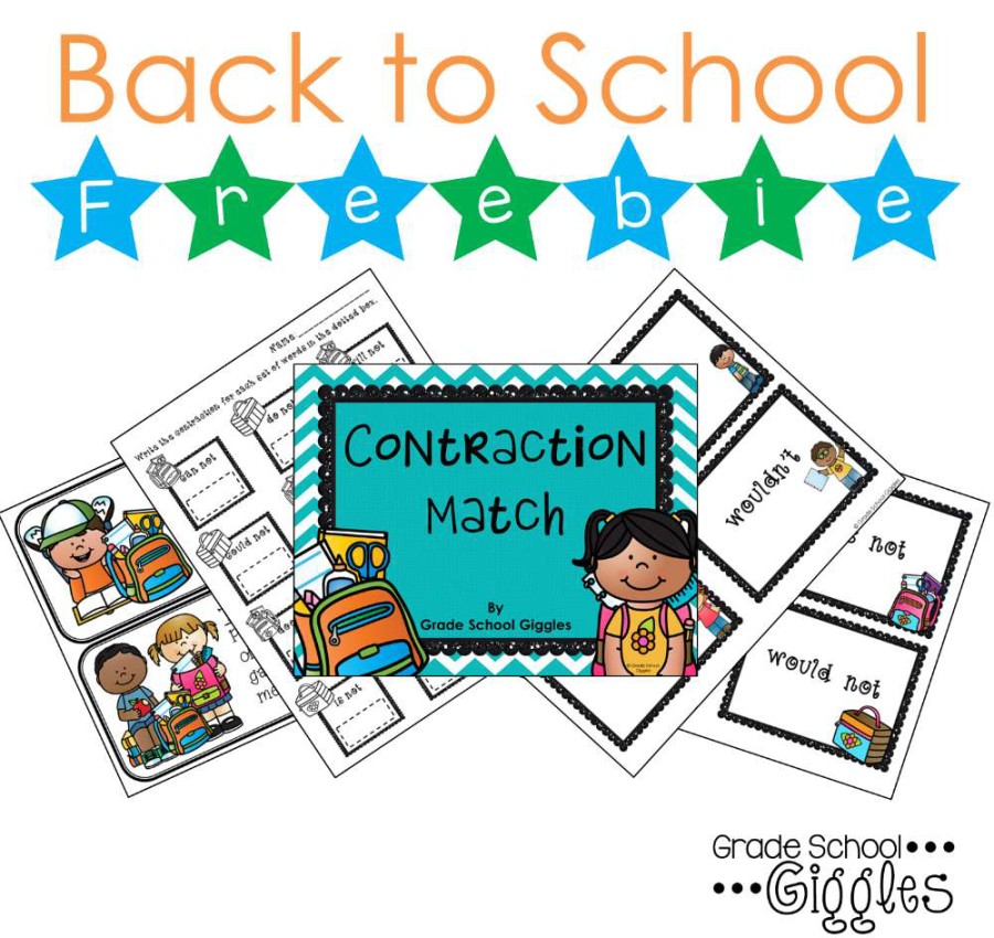 Free Back to School Contraction Matching Game - Grade School Giggles