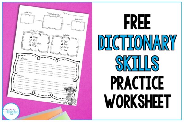 Free Dictionary Skills Sheet for Vocabulary Words - Grade School Giggles